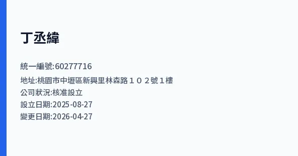 丁丞緯的照片-統編 60277716(桃園市) 公司登記資料與營業項目詳細圖表
