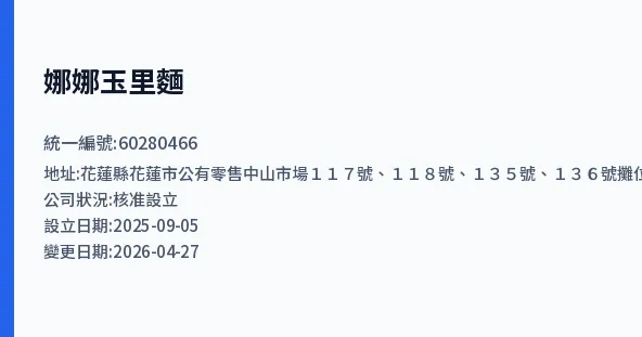 娜娜玉里麵的照片-統編 60280466(花蓮縣) 公司登記資料與營業項目詳細圖表