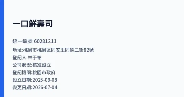 一口鮮壽司的照片-統編 60281211(桃園市) 公司登記資料與營業項目詳細圖表