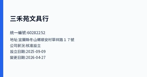 三禾苑文具行的照片-統編 60282252(宜蘭縣) 公司登記資料與營業項目詳細圖表