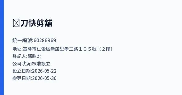 叄刀快剪舖的照片-統編 60286969(基隆市) 公司登記資料與營業項目詳細圖表