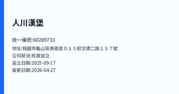 人川漢堡的照片-統編 60289733(桃園市) 公司登記資料與營業項目詳細圖表