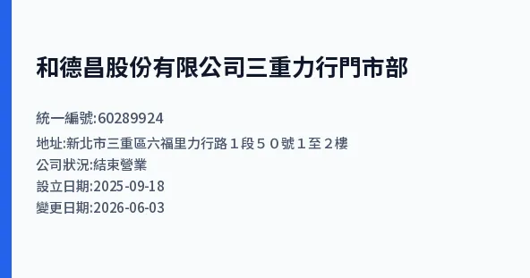 和德昌股份有限公司三重力行門市部的照片-統編 60289924(新北市) 公司登記資料與營業項目詳細圖表