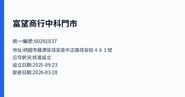 富望商行中科門市的照片-統編 60291837(桃園市) 公司登記資料與營業項目詳細圖表