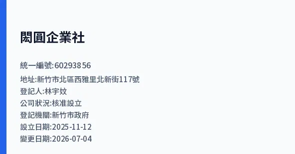 閎圓企業社的照片-統編 60293856(新竹市) 公司登記資料與營業項目詳細圖表
