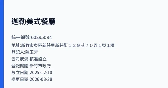 迦勒美式餐廳的照片-統編 60295094(新竹市) 公司登記資料與營業項目詳細圖表