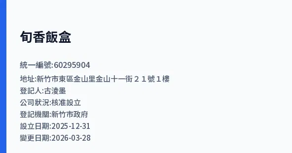 旬香飯盒的照片-統編 60295904(新竹市) 公司登記資料與營業項目詳細圖表