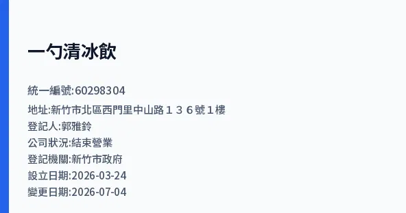 一勺清冰飲的照片-統編 60298304 公司登記資料與營業項目詳細圖表