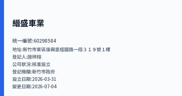 縉盛車業的照片-統編 60298584 公司登記資料與營業項目詳細圖表