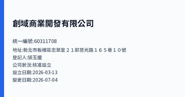 創域商業開發有限公司的照片-統編 60311708(新北市) 公司登記資料與營業項目詳細圖表