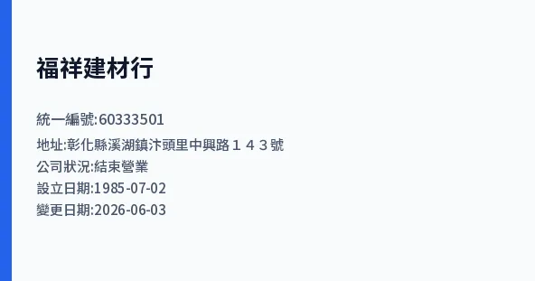福祥建材行的照片-統編 60333501(彰化縣) 公司登記資料與營業項目詳細圖表