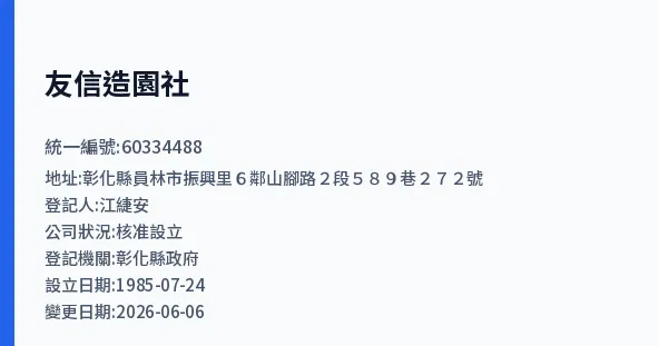 友信造園社的照片-統編 60334488(彰化縣) 公司登記資料與營業項目詳細圖表