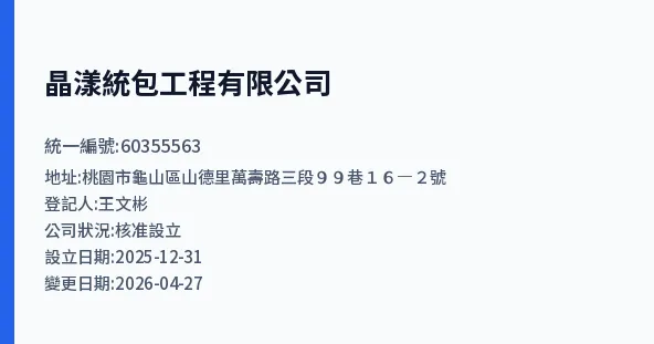 晶漾統包工程有限公司的照片-統編 60355563(桃園市) 公司登記資料與營業項目詳細圖表