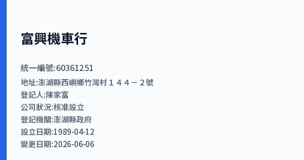 富興機車行的照片-統編 60361251(澎湖縣) 公司登記資料與營業項目詳細圖表