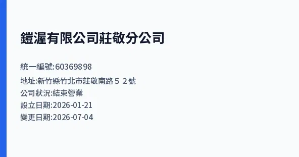 鎧渥有限公司莊敬分公司的照片-統編 60369898(新竹縣) 公司登記資料與營業項目詳細圖表