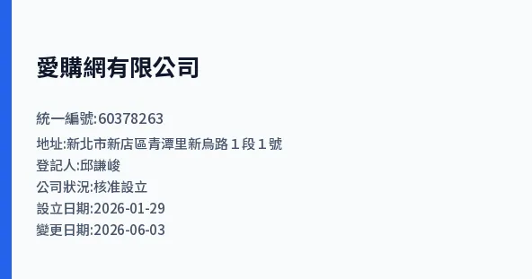 愛購網有限公司的照片-統編 60378263(新北市) 公司登記資料與營業項目詳細圖表