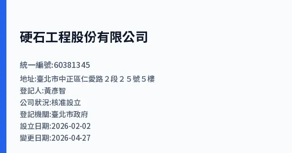 硬石工程股份有限公司的照片-統編 60381345(臺北市) 公司登記資料與營業項目詳細圖表
