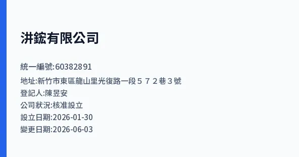 汫鋐有限公司的照片-統編 60382891(新竹市) 公司登記資料與營業項目詳細圖表