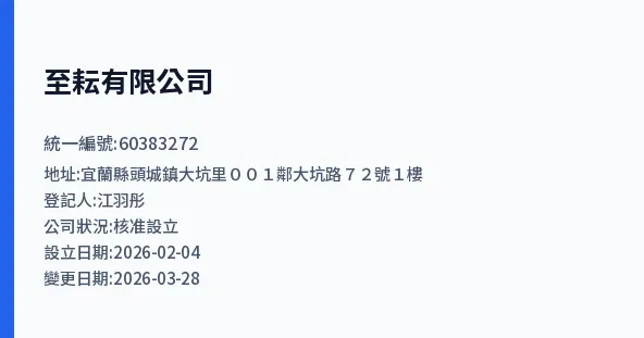 至耘有限公司的照片-統編 60383272(宜蘭縣) 公司登記資料與營業項目詳細圖表