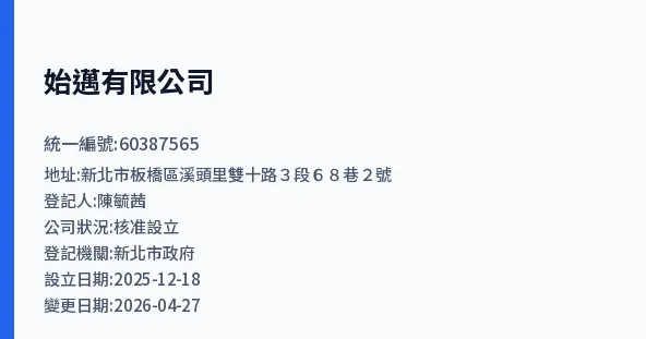 始邁有限公司的照片-統編 60387565(新北市) 公司登記資料與營業項目詳細圖表