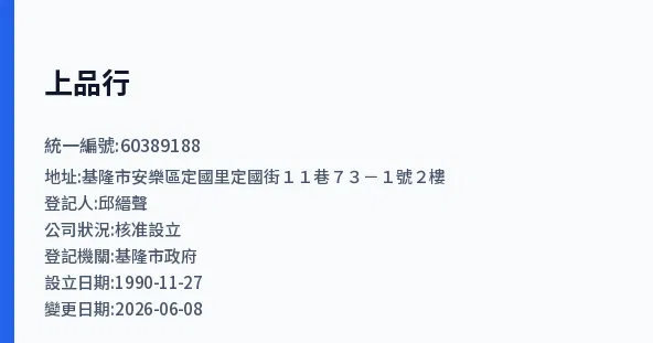 上品行的照片-統編 60389188(基隆市) 公司登記資料與營業項目詳細圖表