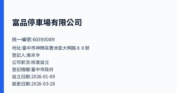 富品停車場有限公司的照片-統編 60393089(臺中市) 公司登記資料與營業項目詳細圖表