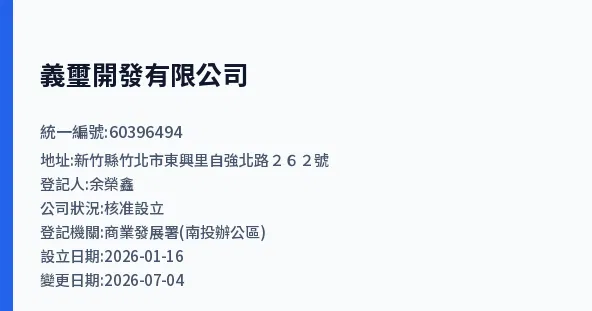 義璽開發有限公司的照片-統編 60396494(新竹縣) 公司登記資料與營業項目詳細圖表