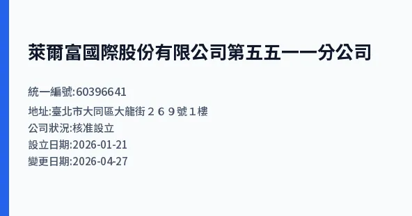 萊爾富國際股份有限公司第五五一一分公司的照片-統編 60396641(臺北市) 公司登記資料與營業項目詳細圖表