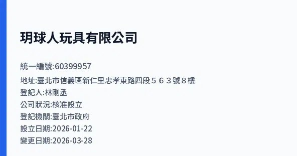 玥球人玩具有限公司的照片-統編 60399957(臺北市) 公司登記資料與營業項目詳細圖表