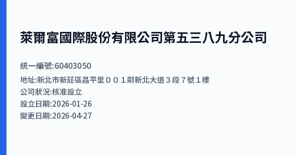 萊爾富國際股份有限公司第五三八九分公司的照片-統編 60403050(新北市) 公司登記資料與營業項目詳細圖表