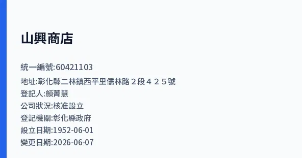 山興商店的照片-統編 60421103(彰化縣) 公司登記資料與營業項目詳細圖表