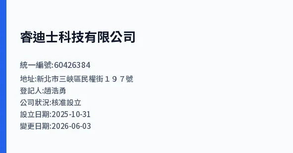睿迪士科技有限公司的照片-統編 60426384(新北市) 公司登記資料與營業項目詳細圖表