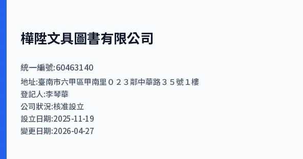 樺陞文具圖書有限公司的照片-統編 60463140(臺南市) 公司登記資料與營業項目詳細圖表