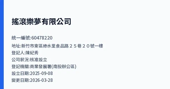 搖滾樂夢有限公司的照片-統編 60478220(新竹市) 公司登記資料與營業項目詳細圖表