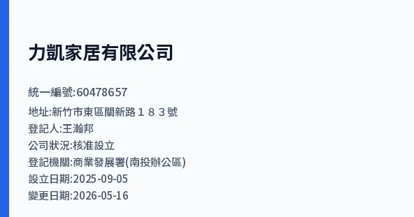 力凱家居有限公司的照片-統編 60478657(新竹市) 公司登記資料與營業項目詳細圖表