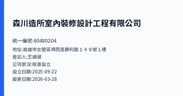 森川造所室內裝修設計工程有限公司的照片-統編 60480204(高雄市) 公司登記資料與營業項目詳細圖表