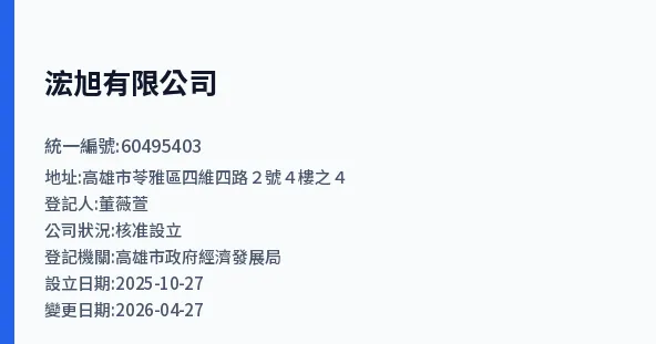 浤旭有限公司的照片-統編 60495403(高雄市) 公司登記資料與營業項目詳細圖表