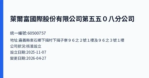 萊爾富國際股份有限公司第五五0八分公司的照片-統編 60500757(嘉義縣) 公司登記資料與營業項目詳細圖表