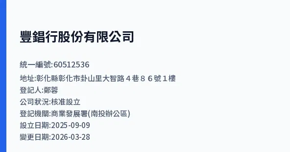 豐錩行股份有限公司的照片-統編 60512536(彰化縣) 公司登記資料與營業項目詳細圖表