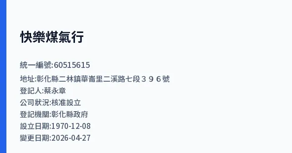 快樂煤氣行的照片-統編 60515615(彰化縣) 公司登記資料與營業項目詳細圖表