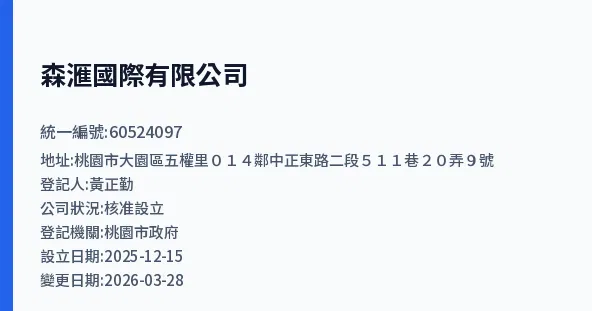 森滙國際有限公司的照片-統編 60524097(桃園市) 公司登記資料與營業項目詳細圖表