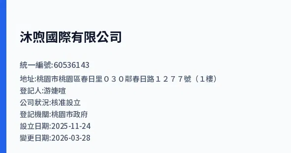沐喣國際有限公司的照片-統編 60536143(桃園市) 公司登記資料與營業項目詳細圖表