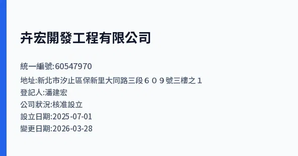 卉宏開發工程有限公司的照片-統編 60547970(新北市) 公司登記資料與營業項目詳細圖表