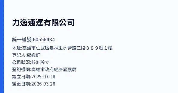 力逸通運有限公司的照片-統編 60556484(高雄市) 公司登記資料與營業項目詳細圖表