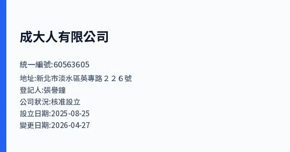 成大人有限公司的照片-統編 60563605(新北市) 公司登記資料與營業項目詳細圖表