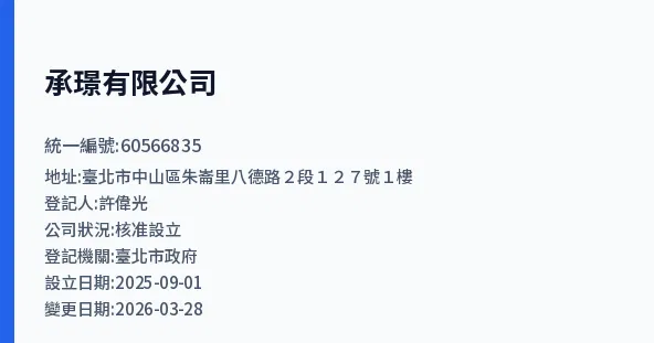 承璟有限公司的照片-統編 60566835(臺北市) 公司登記資料與營業項目詳細圖表