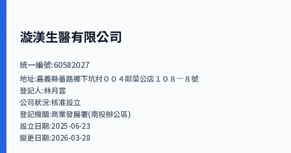 漩渼生醫有限公司的照片-統編 60582027(嘉義縣) 公司登記資料與營業項目詳細圖表