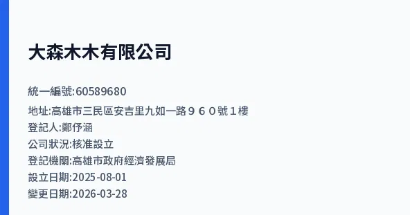 大森木木有限公司的照片-統編 60589680(高雄市) 公司登記資料與營業項目詳細圖表