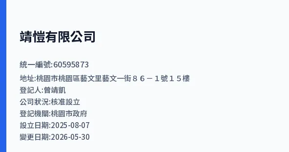 靖愷有限公司的照片-統編 60595873(桃園市) 公司登記資料與營業項目詳細圖表