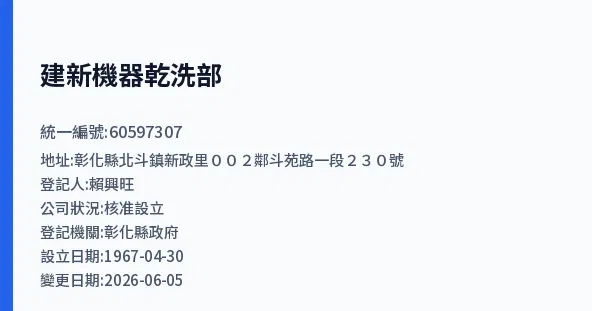 建新機器乾洗部的照片-統編 60597307(彰化縣) 公司登記資料與營業項目詳細圖表